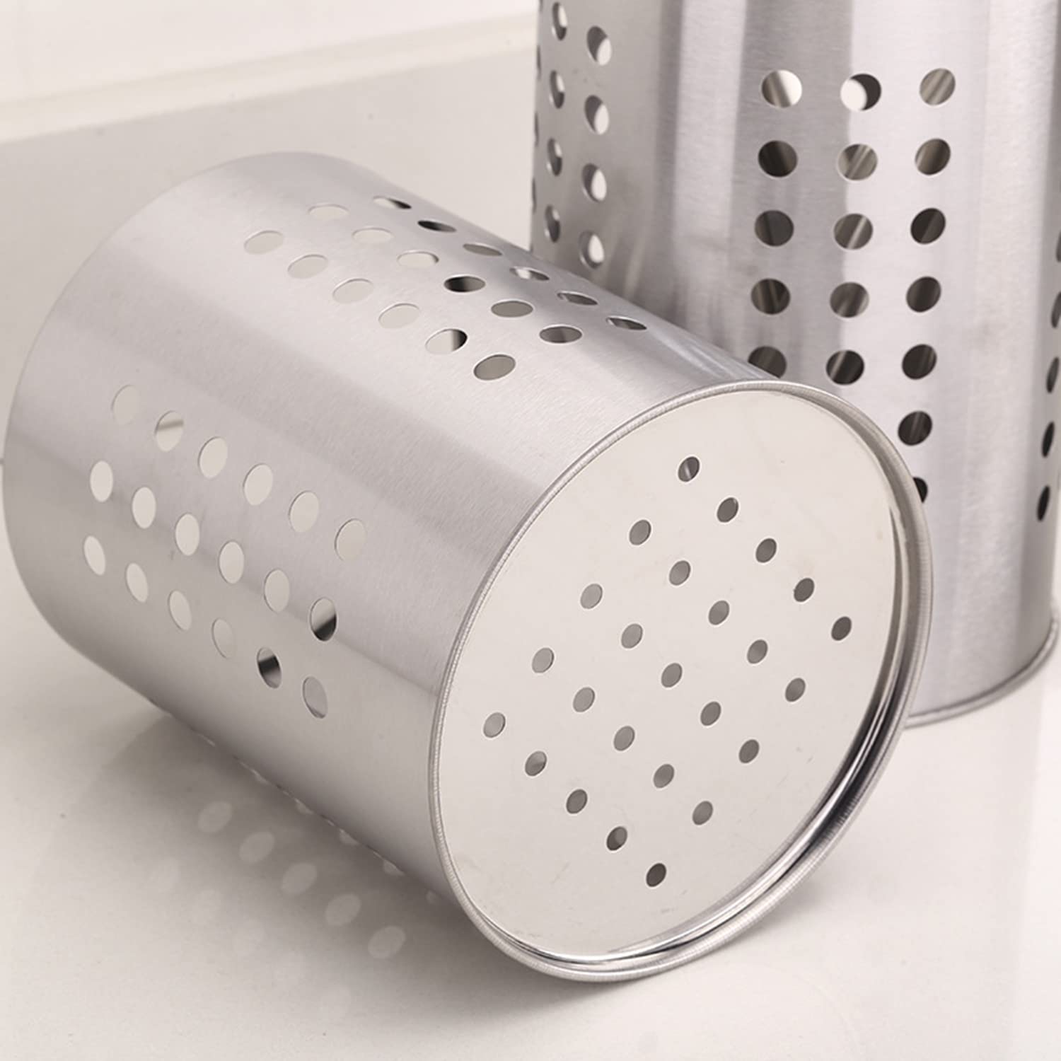 Jninexiu Stainless Steel Kitchen Utensil Holder, Kitchen Utensil Drying Cylinder with Drain Holes,Cookware Cutlery Holder for Kitchen/Home/Office