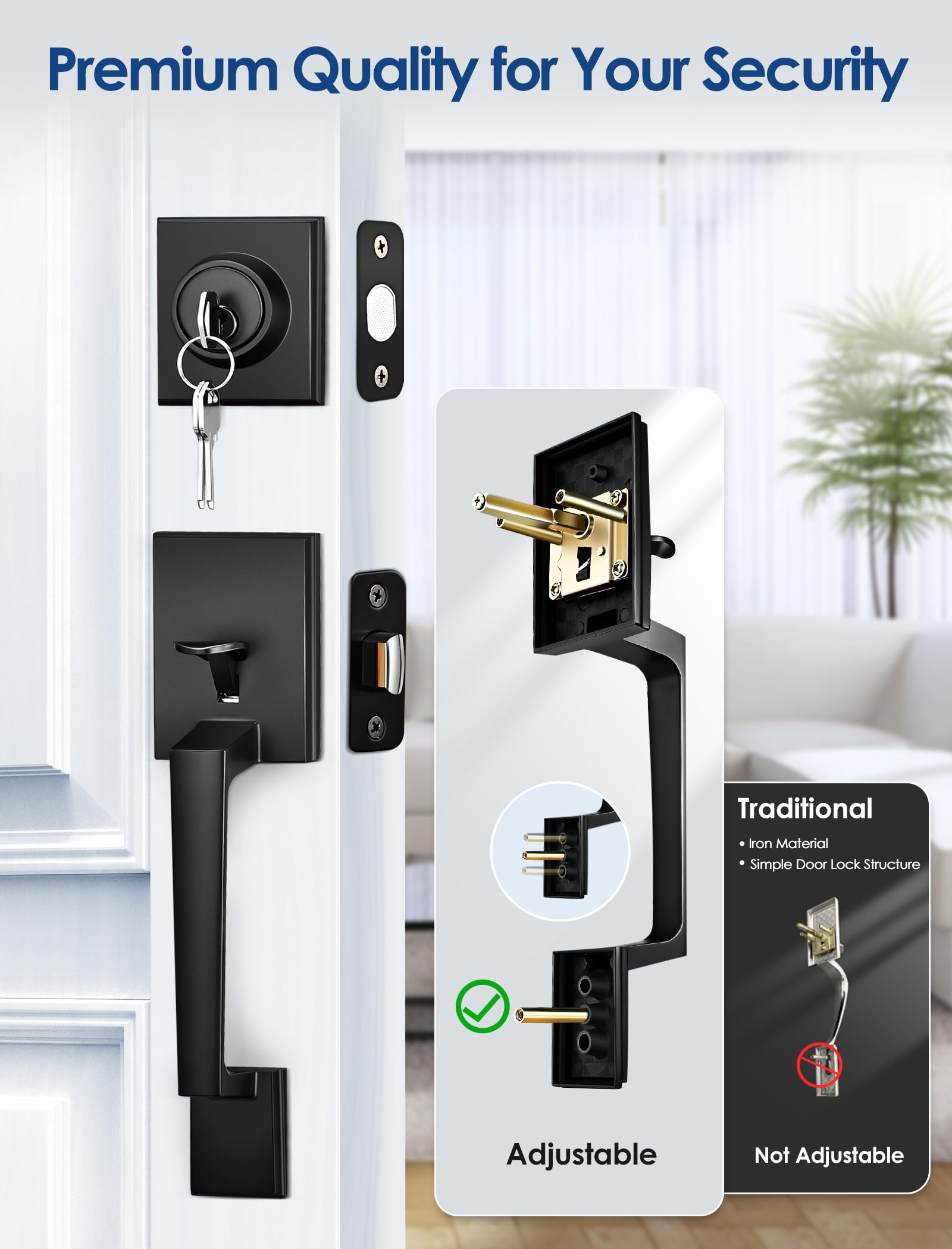 ELAMOR Front Door Handle with Deadbolt Set, Oil Rubbed Bronze, Adjustable Latch, Easy Installation, Durable Zinc Alloy, Modern Style