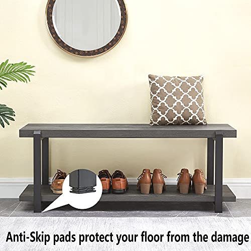 EXCEFUR Shoe Bench, Industrial Entryway Bench with Storage, Rustic Wood and Metal Shoe Rack Bench Seat, Grey