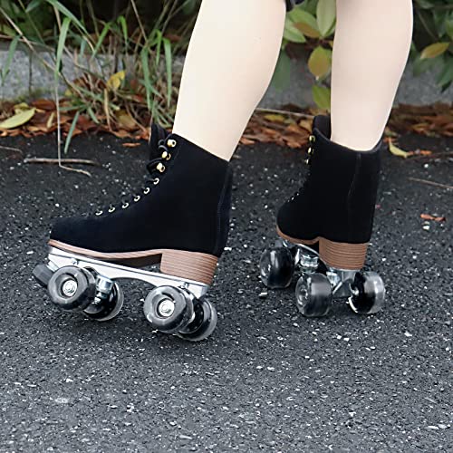 Tuosamtin Suede Roller Skates for Women Girls or Men with Height Adjustable Rubber Stoppers Retro Quad Roller Skates for Outdoor and Indoor