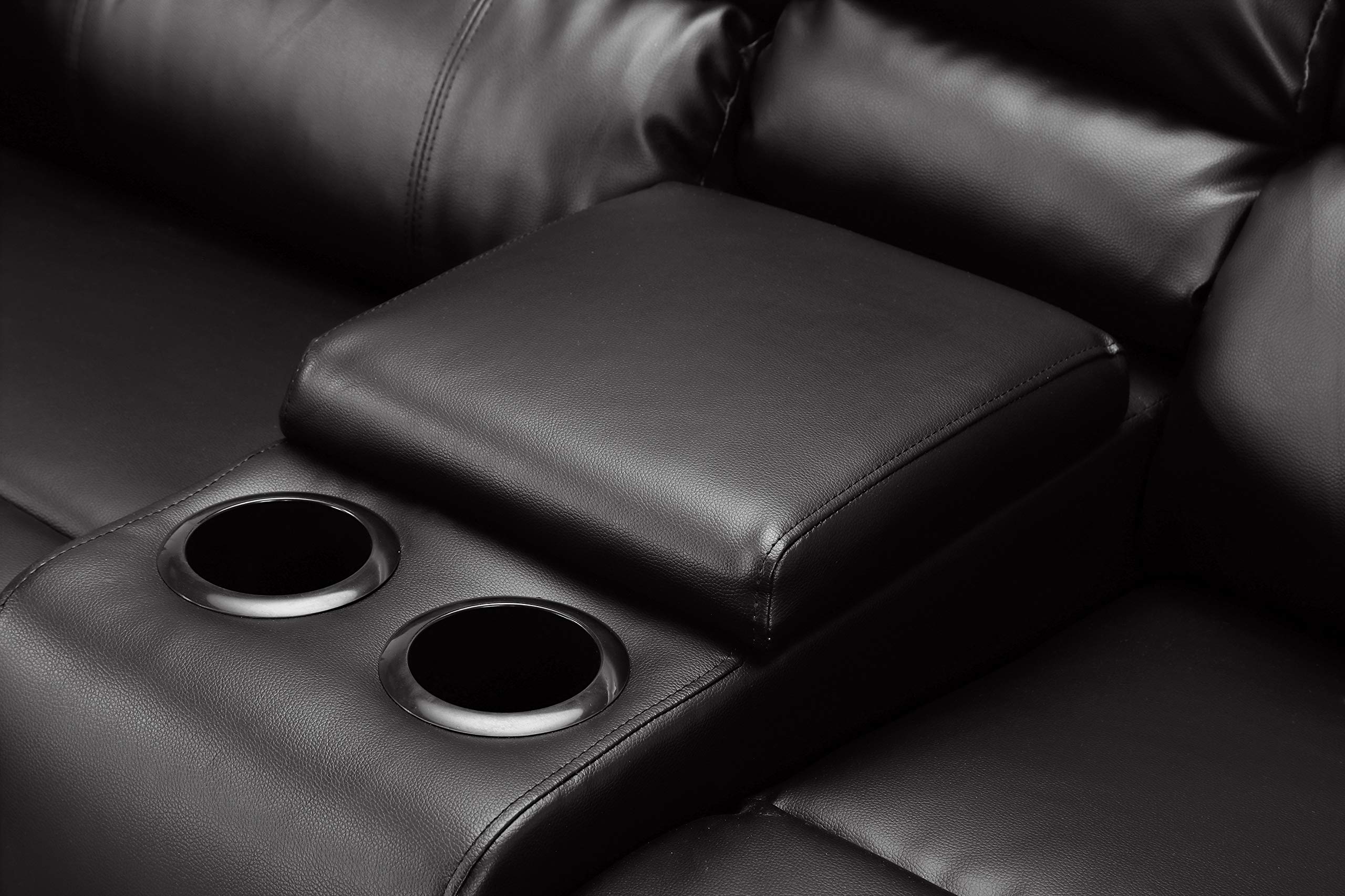 EMKK Home Power L-Shape Sectional Sofa Reclining, Modern Upholstered PU Leather Extra Wide Lounge Couch with Consoles,4 Cup Holders and Storage,Fabric Sofá for Living Room Apartment, b-Black Large