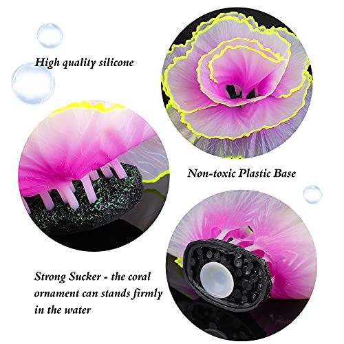 Livfodrm Glowing Fish Tank Decorations Glow Aquarium Decor Coral Ornaments, 2pcs Silicone Flower Plants and 10pcs Colourful Sea Shells/Luminous Stone Glow in The Dark for Aquarium Decoration