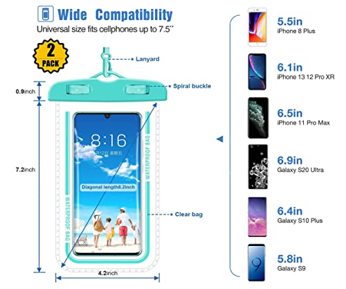 Nothers Clear Universal Waterproof Cellphone Pouch Case,Phone Dry Bag, Lanyard, iPhone 13 12 Pro 11 Pro Max XS XR X 8 7 6SGalaxy S21 20Ultra S10 Note10 9,Up 7.5,2 Pack(Blue+Black), 21*11.5*1.3cm