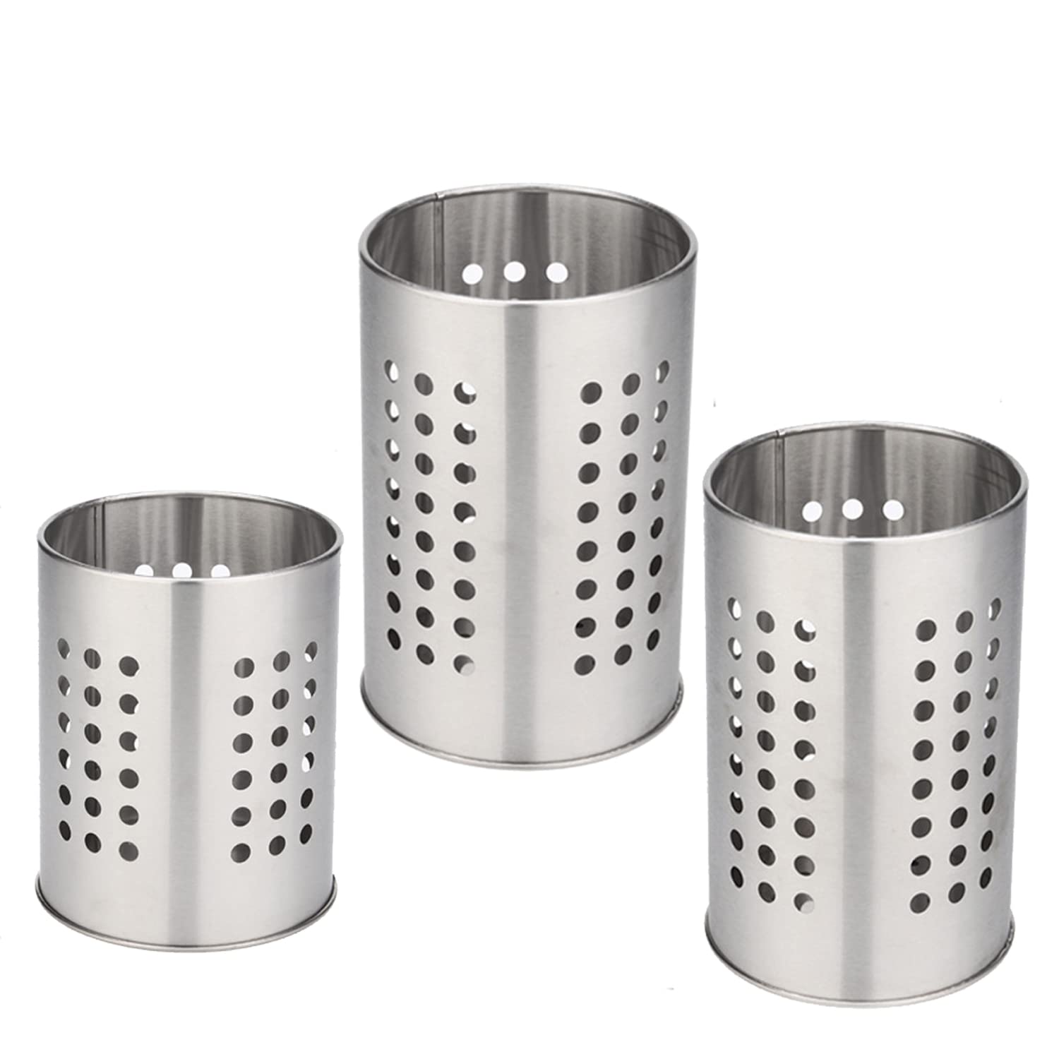 Jninexiu Stainless Steel Kitchen Utensil Holder, Kitchen Utensil Drying Cylinder with Drain Holes,Cookware Cutlery Holder for Kitchen/Home/Office