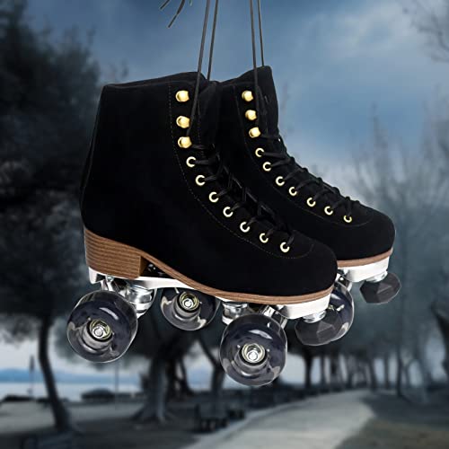 Tuosamtin Suede Roller Skates for Women Girls or Men with Height Adjustable Rubber Stoppers Retro Quad Roller Skates for Outdoor and Indoor
