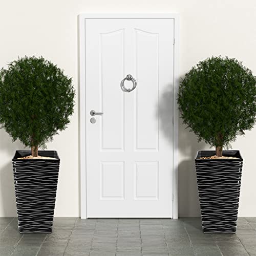 QCQHDU 2 Pack Tall Planters,16.5 Inch Square Tapered Flower Pots Outdoor Indoor Tree Planter, Modern Wavy Finish Decorative Planters for Front Porch Home Garden Patio (Black)…
