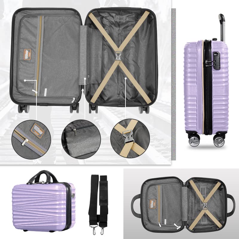 LEAVES KING Luggage 5 Piece Sets, Hard Shell Luggage Set Expandable Carry on Luggage Suitcase with Spinner Wheels Durable Lightweight Travel Set for Men Women(14/18/20/24/28, Lavender)