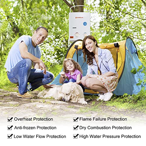 Camplux 5L Outdoor Portable Water Heater, 1.32 GPM Tankless Propane Gas Water Heater for RV, Camping, Barns, White