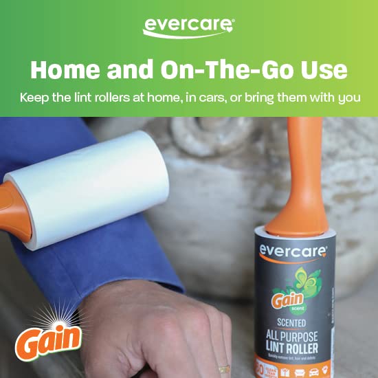 Evercare Gain Scented All-Purpose Lint Roller Value Pack with 2 Lint Rollers and 3 Refill Rolls, 60 Sheets Each Multicolor