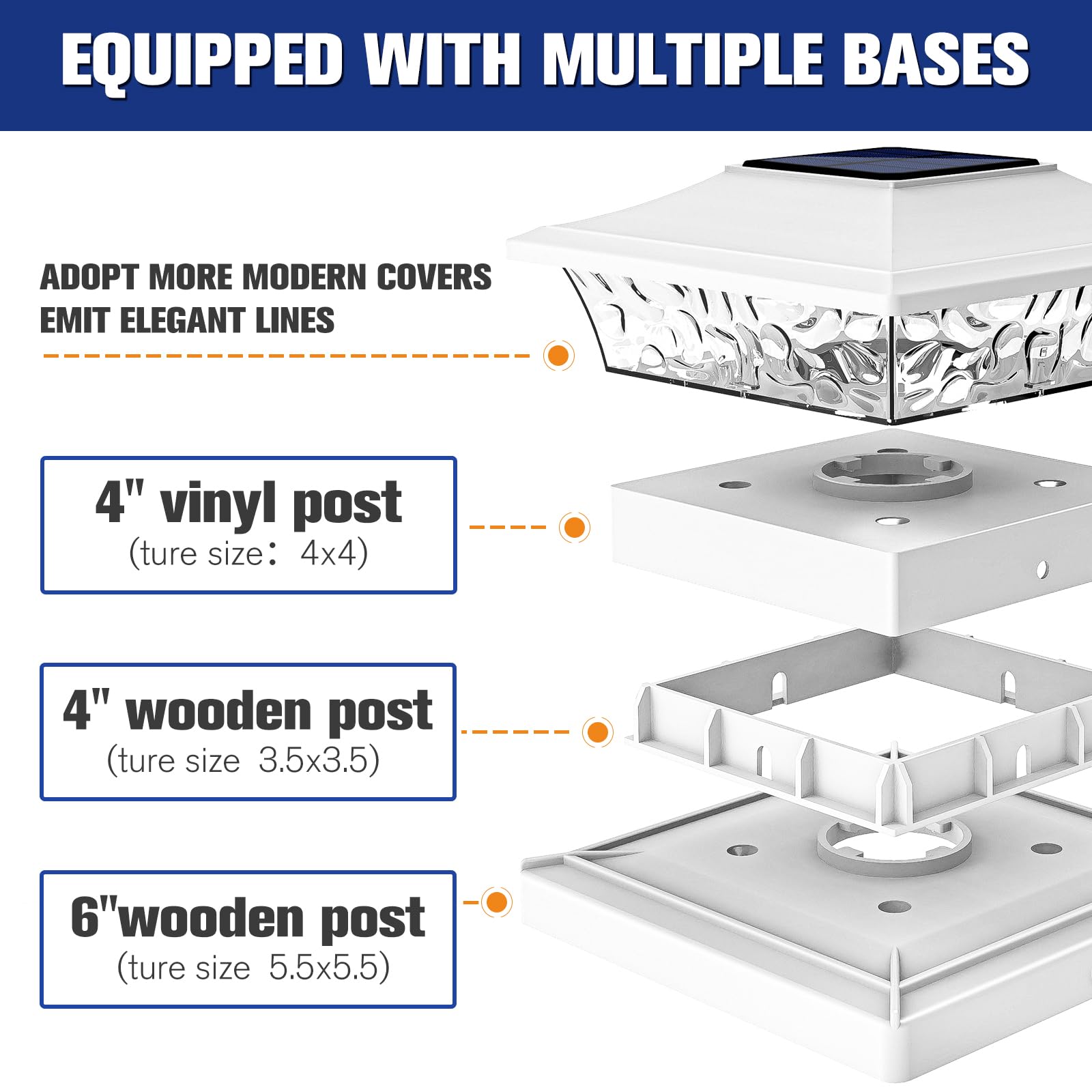 VOLISUN Solar Post Cap Lights Outdoor 4x4/6x6 Wooden/Vinyl Fence Post Cap Lights Solar Deck Post Lights Patio Garden,Warm White 2 Lighting Modes Waterproof, ABS Shell Lens Pearl White(12Pack)