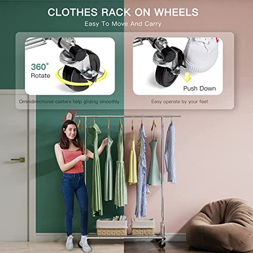 Raybee Clothes Rack, Heavy Duty Clothing Rack Load 460LBS, Commercial Grament Rack Heavy Duty Rolling Clothes Racks for Hanging Clothes Rack, Collapsible & Portable Clothes Rack with Wheels