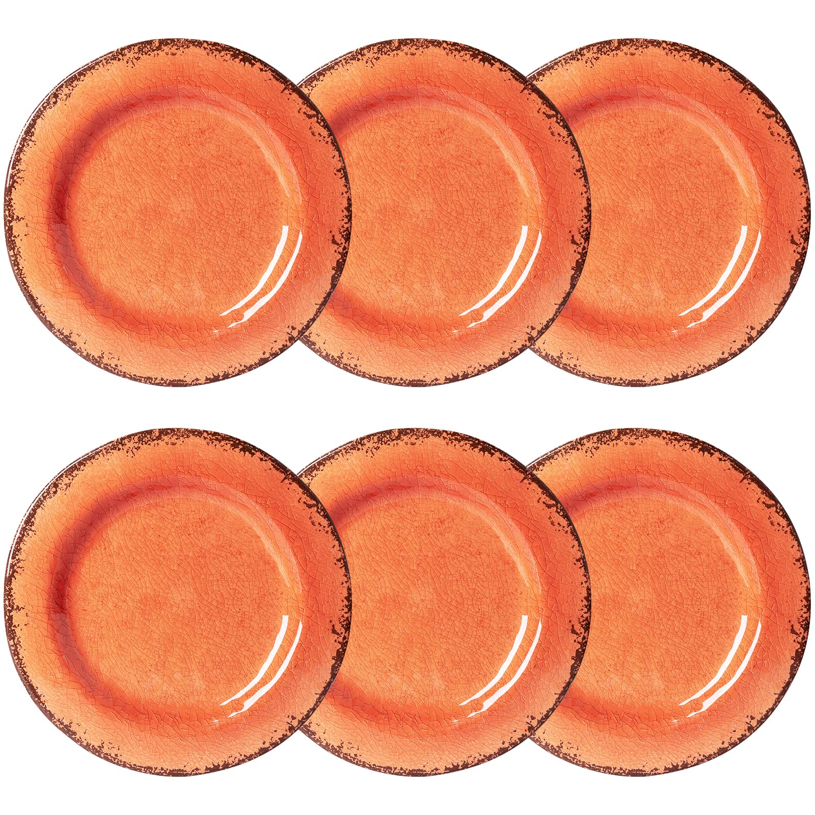 LEHAHA Rustic Farmhouse Melamine Dinner Plates Set of 6, 11 inch Lightweight Camper RV Dishes, Indoor and Outdoor Use, Reusable, Sturdy and Dishwasher Safe, Orange