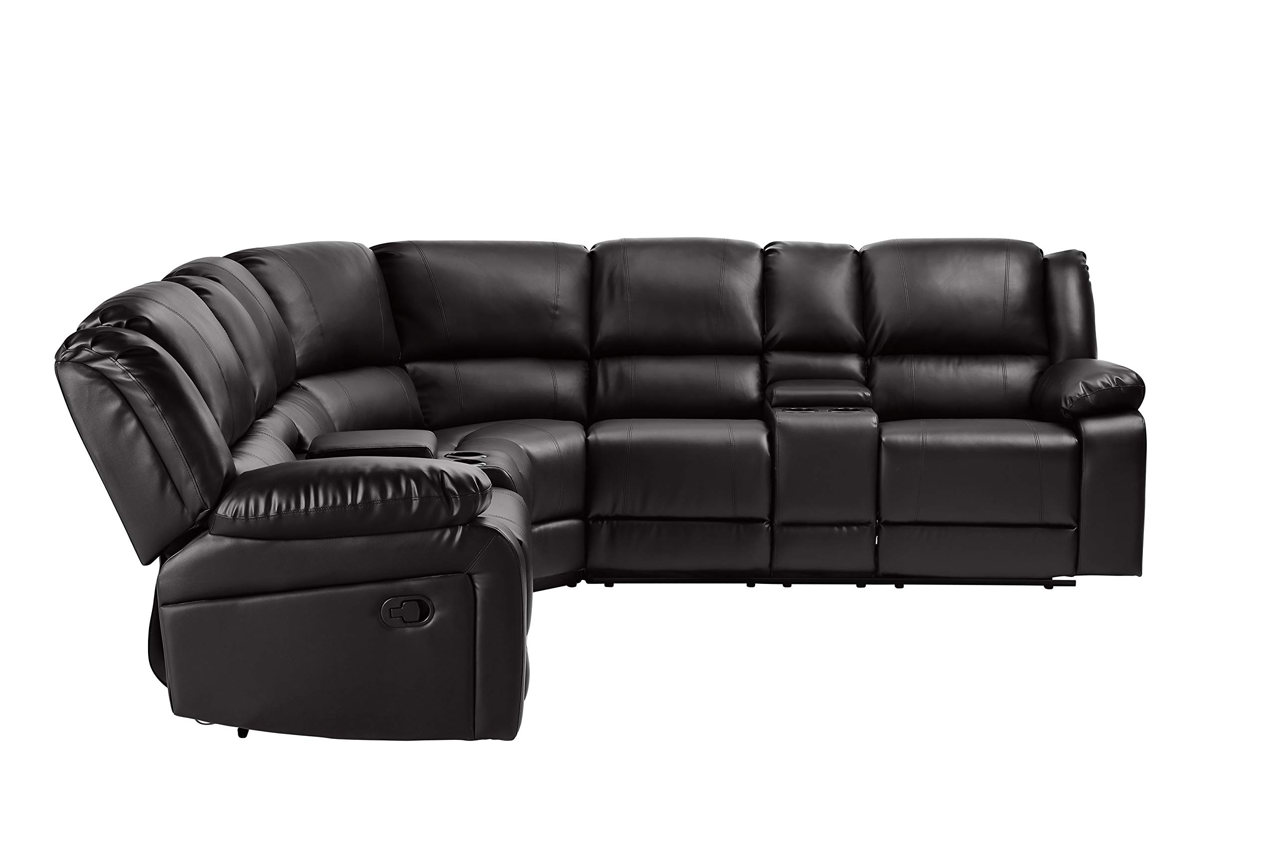 EMKK Home Power L-Shape Sectional Sofa Reclining, Modern Upholstered PU Leather Extra Wide Lounge Couch with Consoles,4 Cup Holders and Storage,Fabric Sofá for Living Room Apartment, b-Black Large