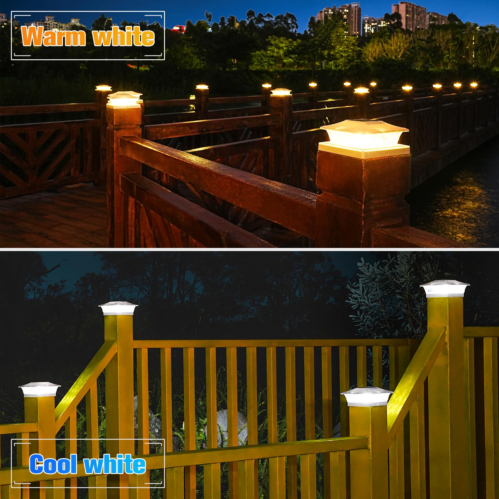 VOLISUN Solar Post Cap Lights Outdoor 4x4/6x6 Wooden/Vinyl Fence Post Cap Lights Solar Deck Post Lights Patio Garden,Warm White 2 Lighting Modes Waterproof, ABS Shell Lens Pearl White(12Pack)