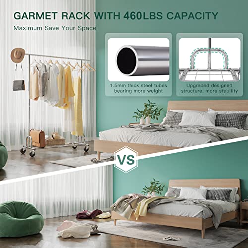 Raybee Clothes Rack, Heavy Duty Clothing Rack Load 460LBS, Commercial Grament Rack Heavy Duty Rolling Clothes Racks for Hanging Clothes Rack, Collapsible & Portable Clothes Rack with Wheels