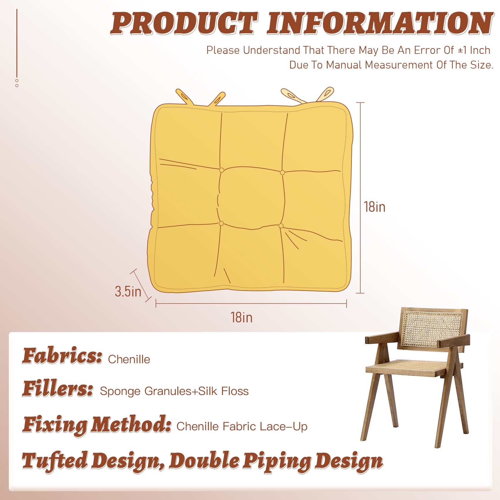 Focuprodu Chair Cushions. 18x18 Inch Thick Soft Chenille Fabric for Patio Chair Cushion. Double-sided Use with Ties for Office/Dining Room/Window (Dark Gray)