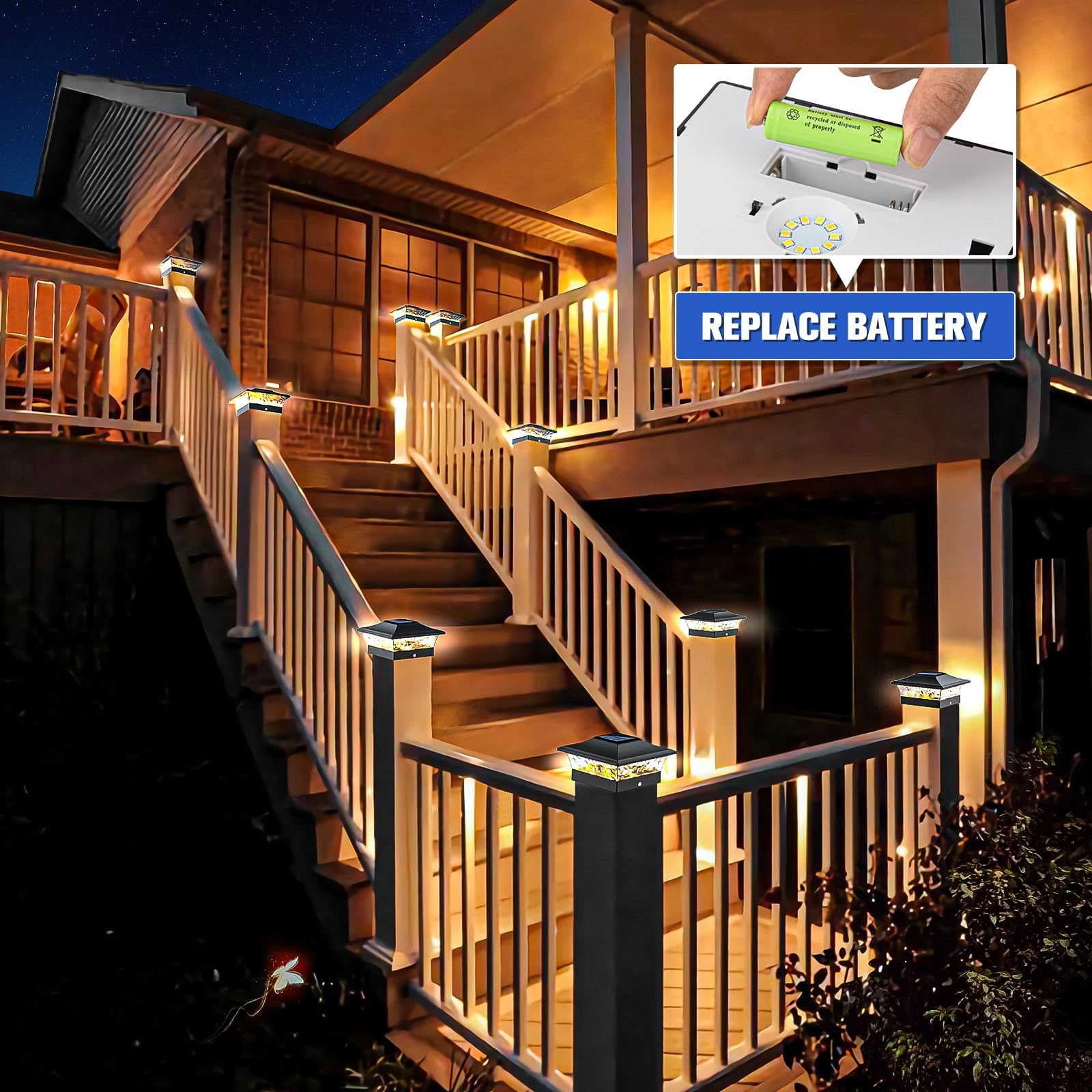 VOLISUN Solar Post Cap Lights Outdoor 4x4/6x6 Wooden/Vinyl Fence Post Cap Lights Solar Deck Post Lights Patio Garden,Warm White 2 Lighting Modes Waterproof, ABS Shell Lens Pearl White(12Pack)