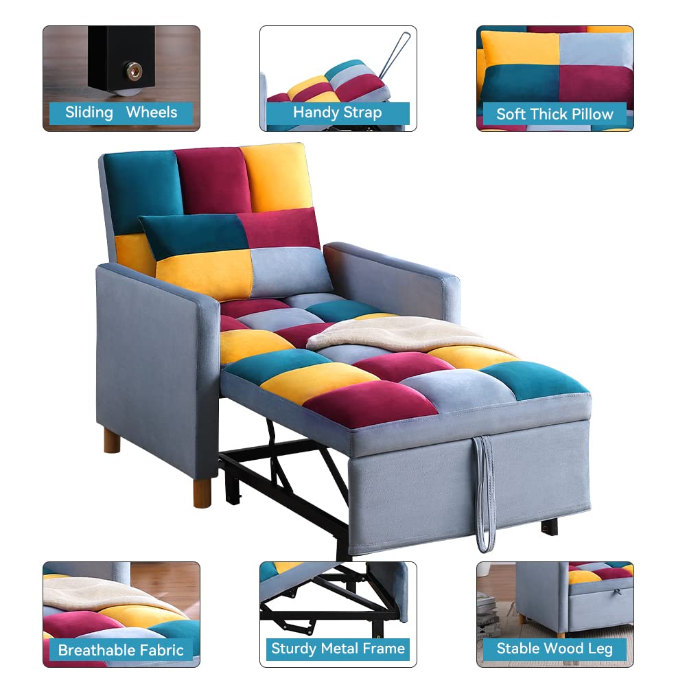 Otnqu Sleeper Chair Bed,Convertible Single Sofa Chair Bed with Pillow,Pull Out Sleeper Bed with Adjustable Backrest,Multi-Functiona Lounge Chair for Living Room(Mix Color)