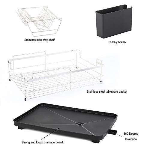 Dish Drying Rack, Small Dish Rack with Utensil Holder, Wine Glasses Holder, Compact Dish Drainer for Kitchen Counter Cabinet