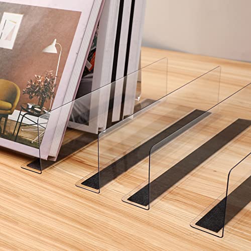 ULTECHNOVO Clear Shelf Dividers, Plastic Shelf Divider- 5PCS Shelf Separator with Magnetic Side- Firmly Standing Clear Shelf Clapboard for Cabinets Shelf Store Goods