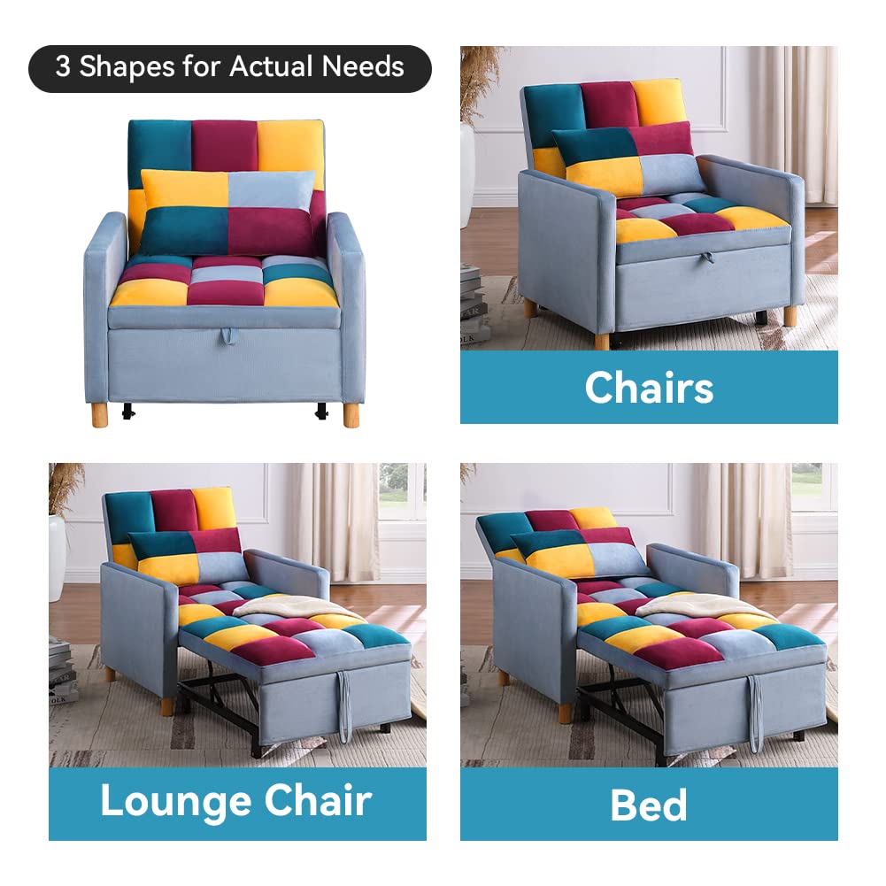 Otnqu Sleeper Chair Bed,Convertible Single Sofa Chair Bed with Pillow,Pull Out Sleeper Bed with Adjustable Backrest,Multi-Functiona Lounge Chair for Living Room(Mix Color)