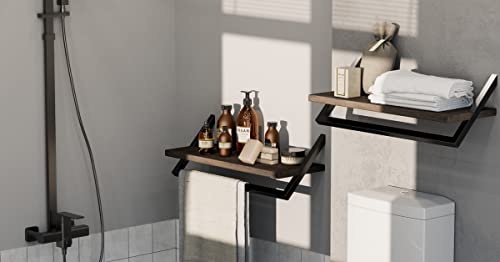 LYNNC Floating Shelves Wall Mounted, Solid Wood Shelves for Bedroom, Living Room, Kitchen, Bathroom, Wall Shelf Decor, Set of 2, Brown