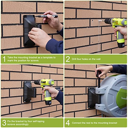 Automatic Hose Reel Retractable,Garden Hose Reel with Wall Mount,Water Hose Reels for Outside,1/2''x 92+6.5Ft Water Hose,9 Pattern Hose Nozzle,180° Swivel Bracket,Any Length Lock for Garden Hose Reel