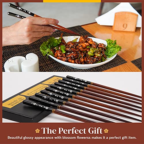 LAIB Japanese Wooden Chopsticks Set, 5 Pairs Premium Class Reusable Chopsticks in Luxurious Gift Box