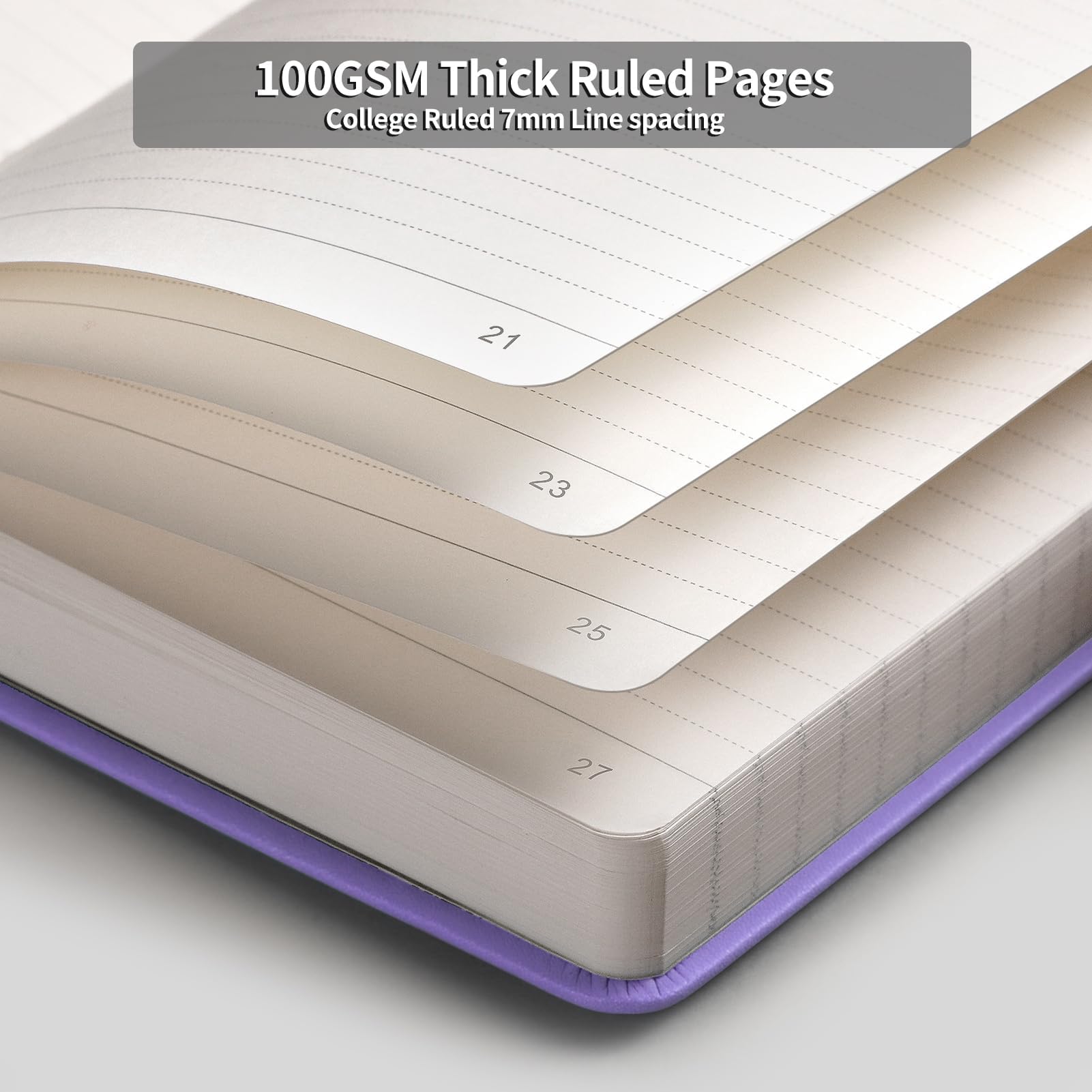 HIUKOOKA A5 Notebook College Ruled Journal For Women,320 Pages Thick Journal Hardcover Large Notebook,100 GSM Paper Leather Journal for Writing Student Diary,5.75''x 8.38''- Lightpurple