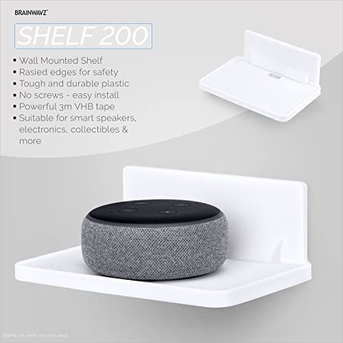 BRAINWAVZ 6.7" Adhesive Floating Wall Shelf for Small Speakers, Deco, Plants, Baby Monitors, Toys, Bathroom, Kitchen & More, Easy to Install, No Screws & Mess, 6.7” x 4.1 (SHELF200-White)