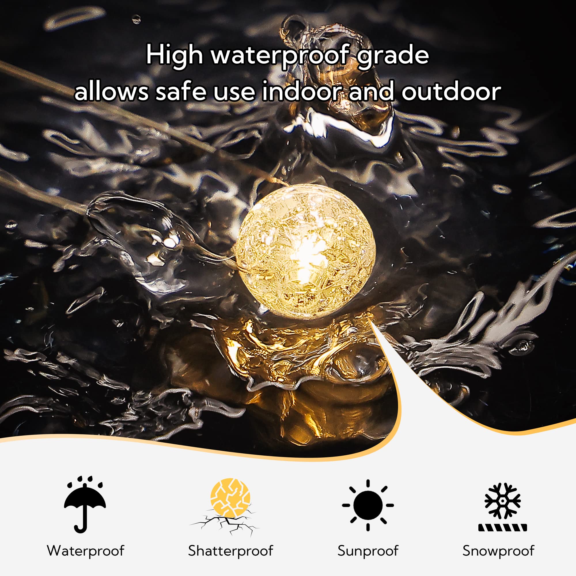 BEEWIN Globe String Lights,10FT 30 LED Decorative Christmas Lights,8 Modes Crystal Crackle Ball Lights,USB Twinkle Fairy Lights for Bedroom,Indoor,Outdoor,Classroom,Wedding,Party,Garden,Warm White