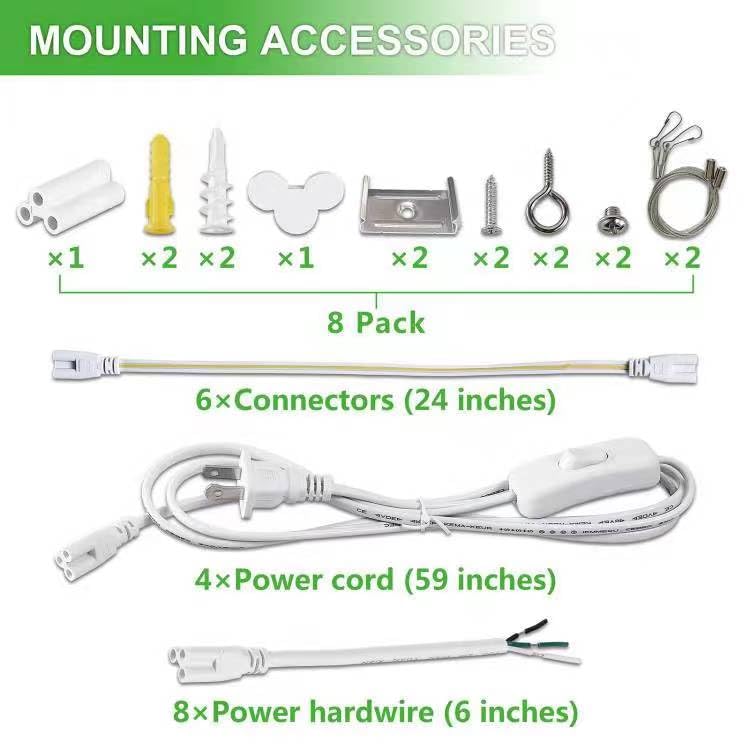 Skymoatled 8Pack 4FT LED Shop Light Garage Lights,50W 6000K 7500LM White Light,Hanging/Surface Mount,T8 4FT LED Tube Lights for Warehouse Workshop Basement,Linkable LED Shop Lights,Plug and Play