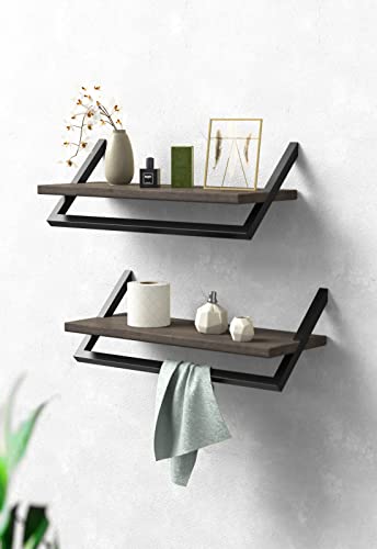 LYNNC Floating Shelves Wall Mounted, Solid Wood Shelves for Bedroom, Living Room, Kitchen, Bathroom, Wall Shelf Decor, Set of 2, Brown