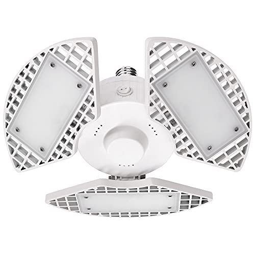 LUXRITE LED Garage Light 80W, 8000 Lumens, Deformable LED Garage Lights, 5000K Bright White, 3 Panel LED Garage Light, E26 Screw in Shop Light, Adjustable Garage Light, Damp Rated, ETL Listed