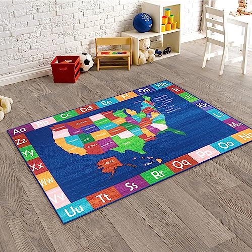 LIVEBOX USA Map ABC Baby Play Mat for Kids Room, 3x5 Ft Alphabet Washable Classroom Rug, Kids Playroom Rug for Educational, Non-Slip Baby Crawling Mat for Nursery Room, Toddlers Room