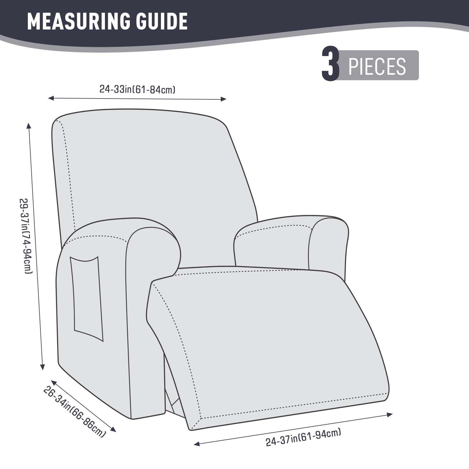 KinCam Recliner Covers, Stretch Reclining Chair Covers, Recliner Sofa Slipcovers Stripe Jacquard Recliner Couch Covers Furniture Protector Covers for Pet Kid (1 Seater, Dark Gray)