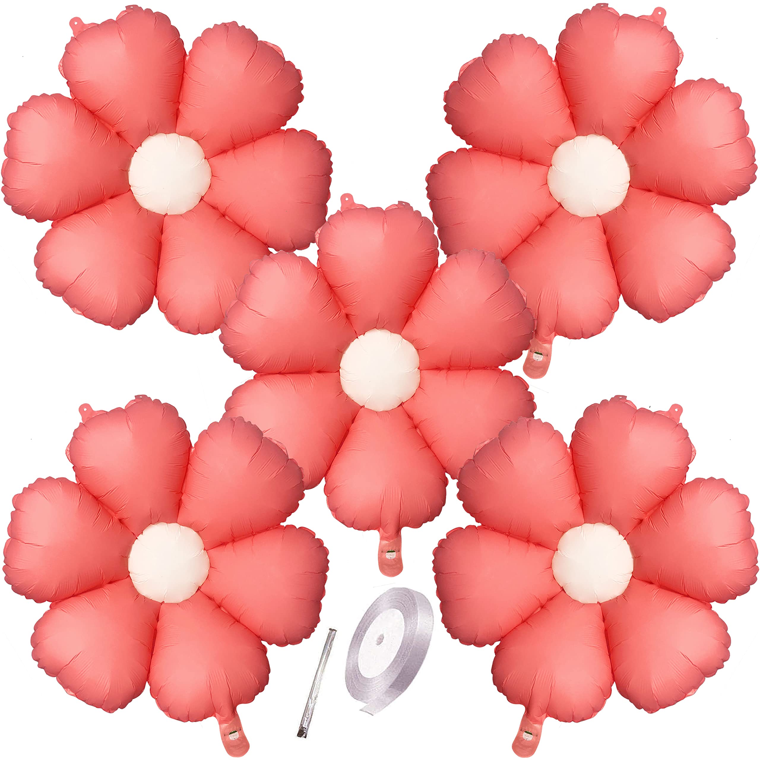 Pink Daisy Balloons Groovy Party Large Flower Balloon Spring Themed Birthday Party Decorations Giant Floral Hippie Party Supplies Foil Mylar Balloons for Baby Shower Wedding 5 Pcs