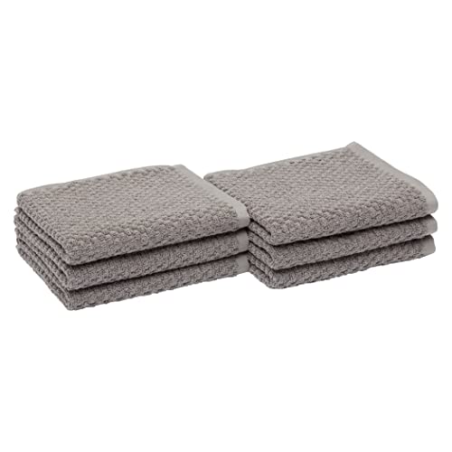 Amazon Basics Odor Resistant Textured Hand Towel, 16 x 26 Inches - 6-Pack, Dark Gray