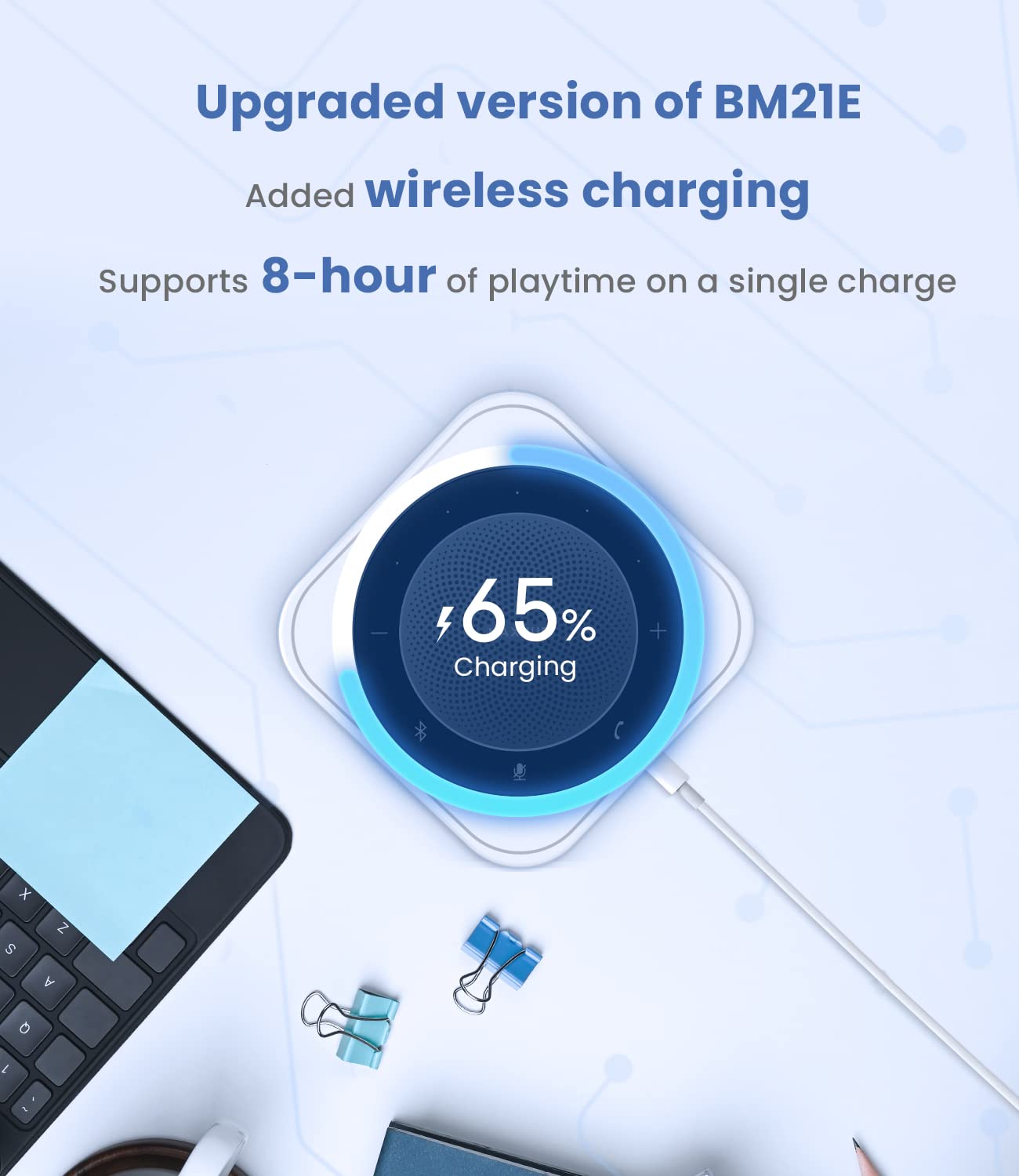 Enther&MAXHUB Upgraded BM21 Bluetooth Conference Speakerphone, Teleconference Speaker with Wireless Charging, USB Speaker with 6 Mics for Home Office, Enhanced 360° Voice Pickup and Noise Reduction