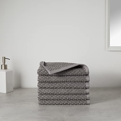 Amazon Basics Odor Resistant Textured Hand Towel, 16 x 26 Inches - 6-Pack, Dark Gray