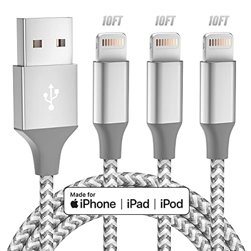 Bkayp iPhone Charger,3Pack 10FT [MFi Certified] Lightning Cable Lightning to USB Compatible iPhone 12/11 Pro/11/XS MAX/XR/8/7/6s/6/plus,iPad Pro/Air/Mini - GreyWhite
