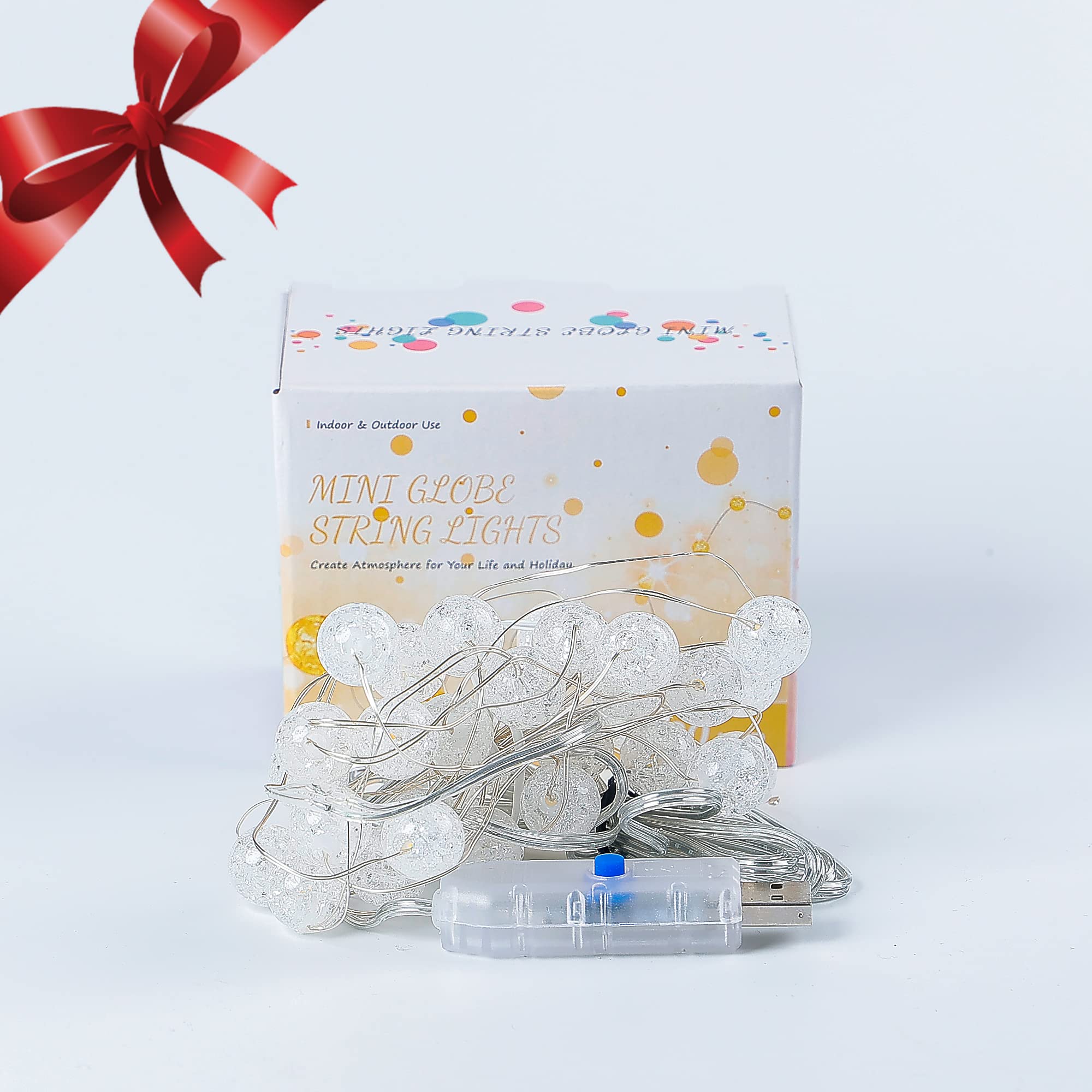 BEEWIN Globe String Lights,10FT 30 LED Decorative Christmas Lights,8 Modes Crystal Crackle Ball Lights,USB Twinkle Fairy Lights for Bedroom,Indoor,Outdoor,Classroom,Wedding,Party,Garden,Warm White