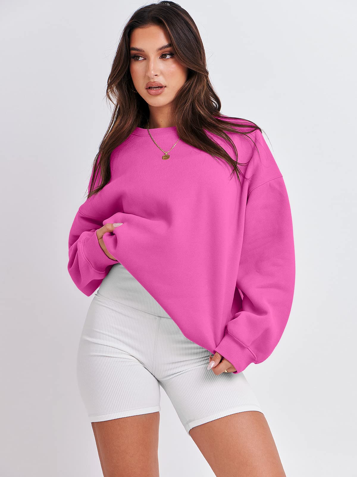 ANRABESS Sweatshirt for Women Oversized Crewneck Hoodies Fleece Casual Pullover Top Fall Fashion Outfits Clothes 2025 A1019 hot pink Medium