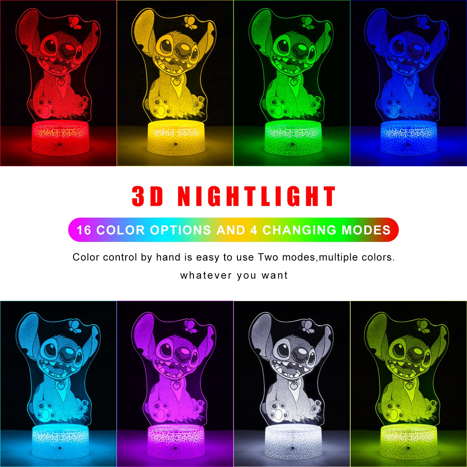 vpgun 3D Illusion Stitch Night Light: Stitch Light with Remote Control and Smart Touch, Stitch Lamp Stitch Room Decor for Girls Birthday Christmas Stitch Gifts