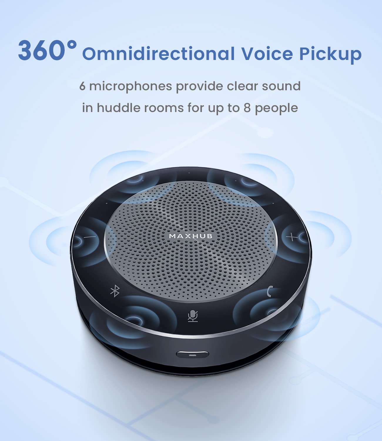 Enther&MAXHUB Upgraded BM21 Bluetooth Conference Speakerphone, Teleconference Speaker with Wireless Charging, USB Speaker with 6 Mics for Home Office, Enhanced 360° Voice Pickup and Noise Reduction