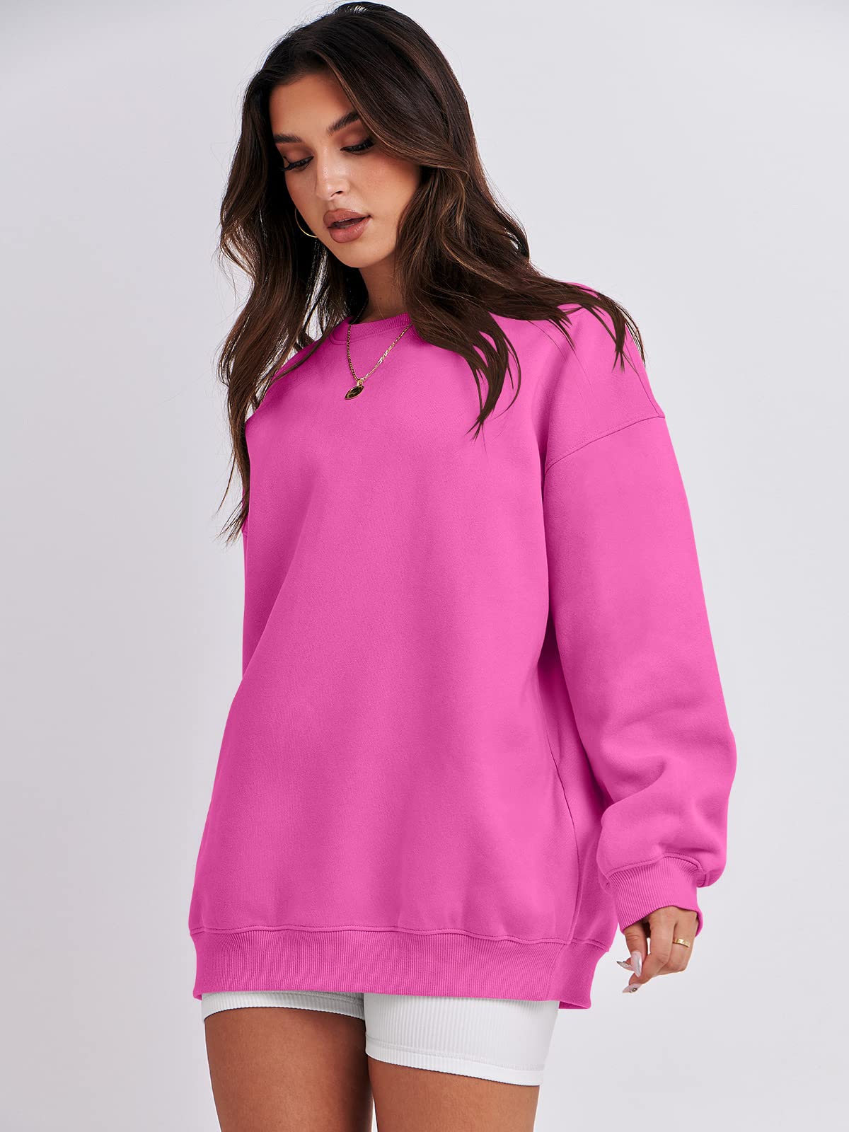 ANRABESS Sweatshirt for Women Oversized Crewneck Hoodies Fleece Casual Pullover Top Fall Fashion Outfits Clothes 2025 A1019 hot pink Medium
