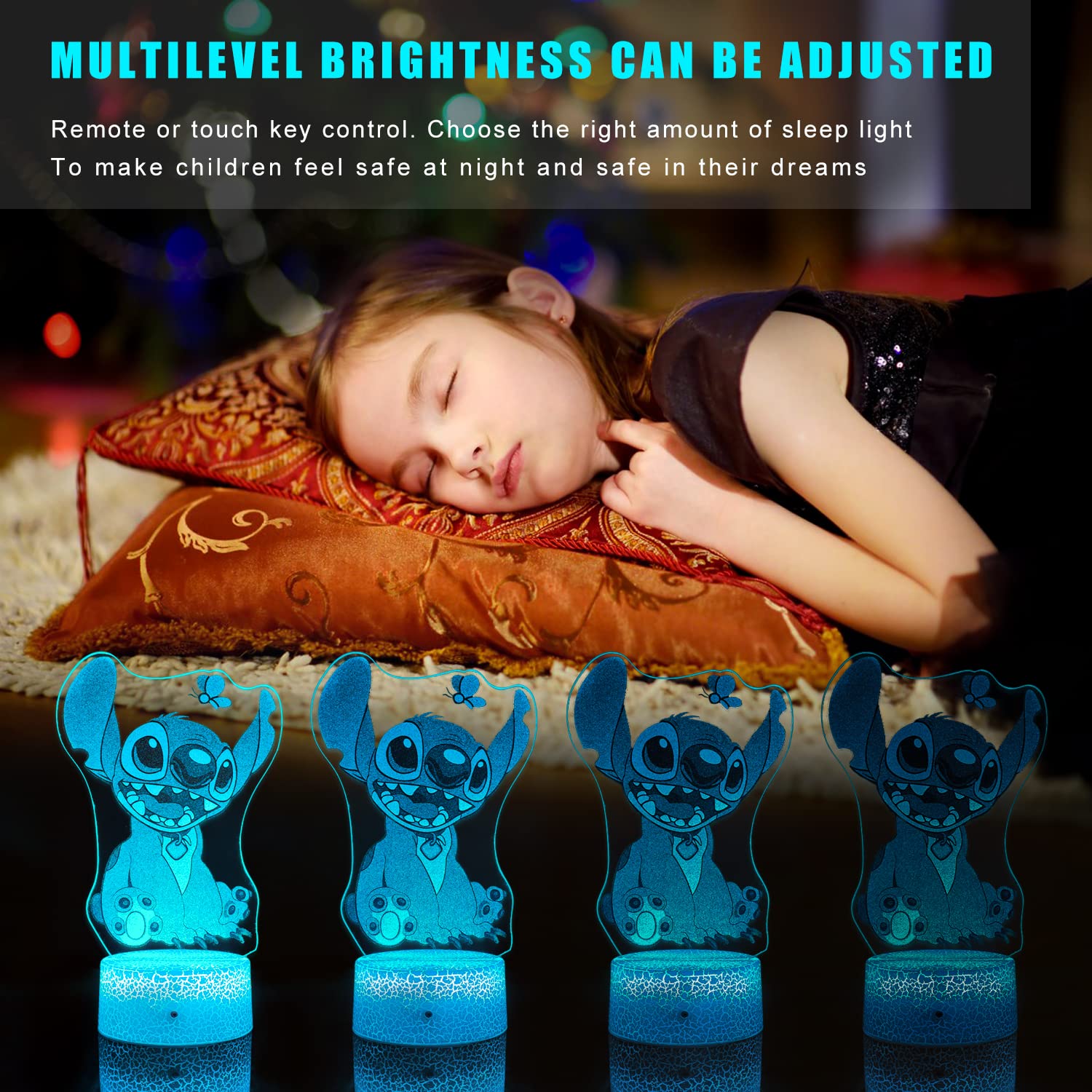 vpgun 3D Illusion Stitch Night Light: Stitch Light with Remote Control and Smart Touch, Stitch Lamp Stitch Room Decor for Girls Birthday Christmas Stitch Gifts