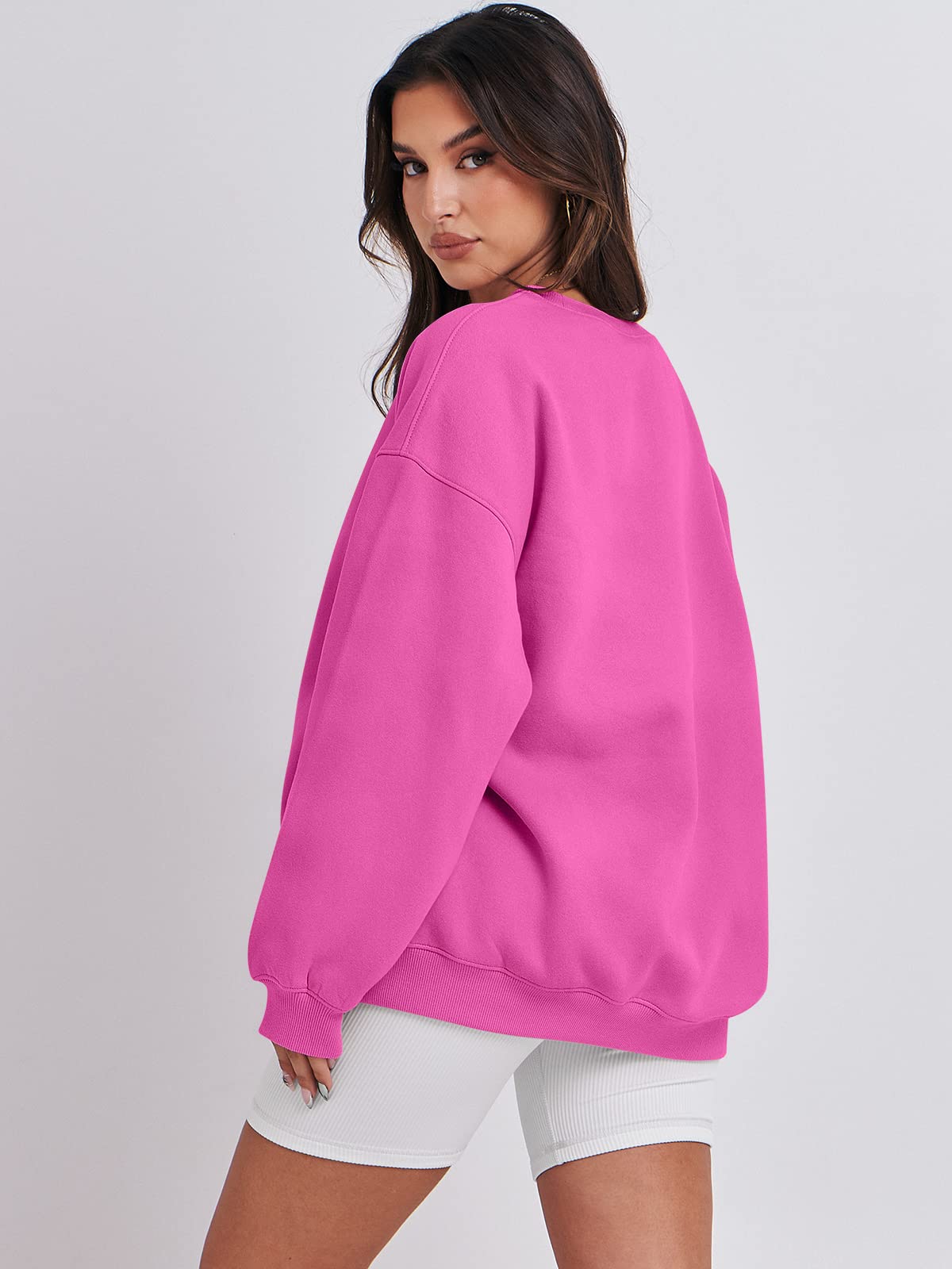 ANRABESS Sweatshirt for Women Oversized Crewneck Hoodies Fleece Casual Pullover Top Fall Fashion Outfits Clothes 2025 A1019 hot pink Medium