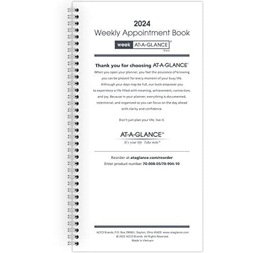 AT-A-GLANCE 2024 Weekly Appointment Book Planner Refill for 70-008, 3-1/4" x 6-1/4", Pocket Size (709041024)