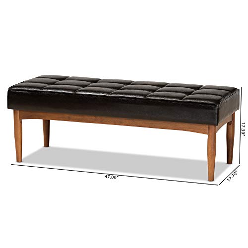 Baxton Studio Sanford Dining Bench Dark Brown Faux Leather Upholstered and Walnut Brown Finished Wood Dining Bench